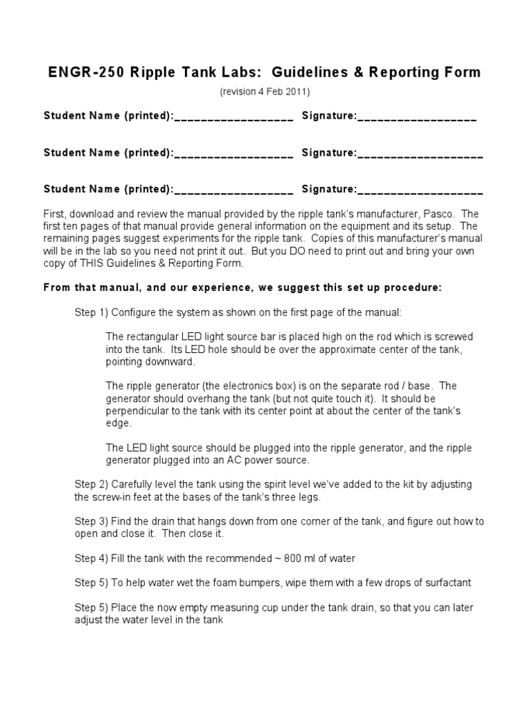 Ripple Tank Lab Guidelines | PDF | Wavelength | Waves