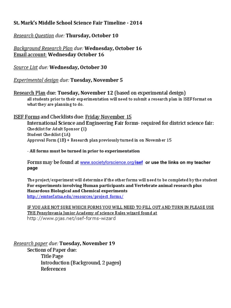 Science Fair Timeline | PDF | Career & Growth