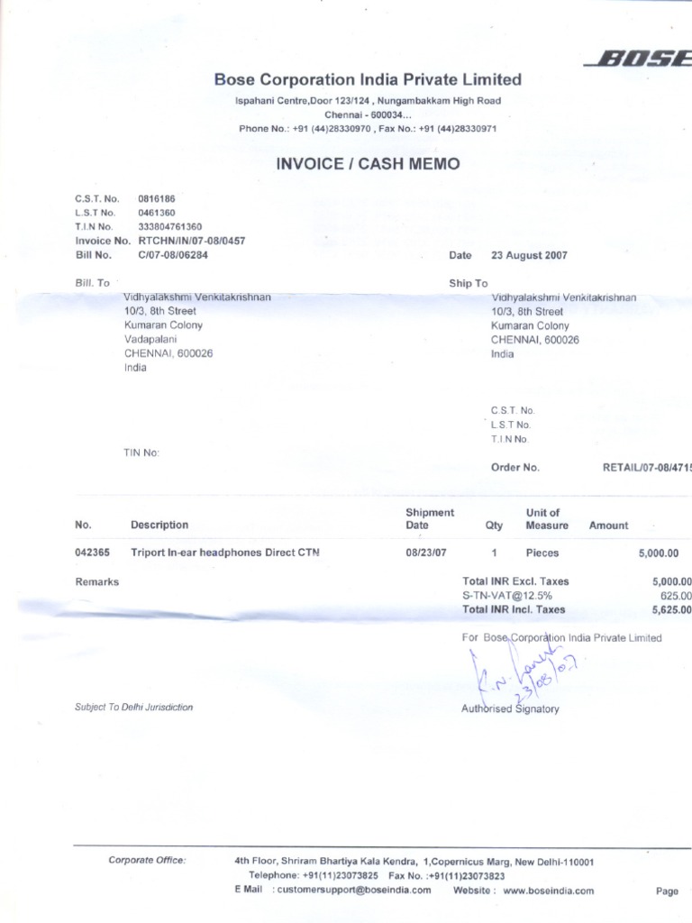 Bose Invoice | PDF | Business