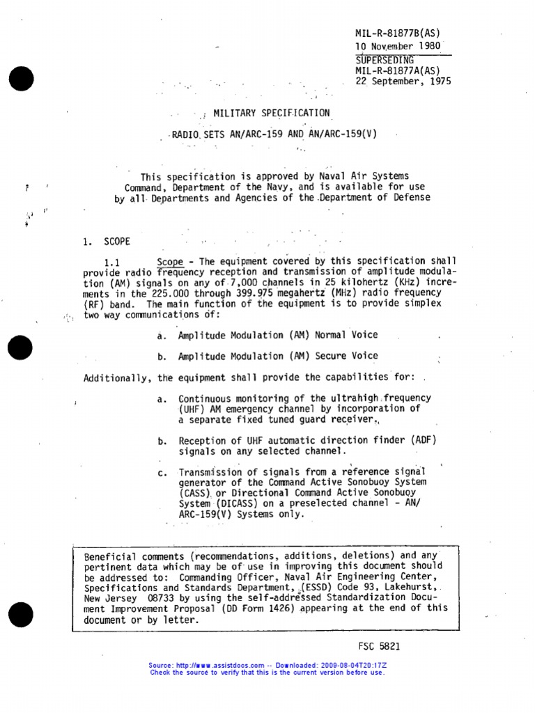 AN/ARC-159 Mil Spec | PDF | Hertz | Radio
