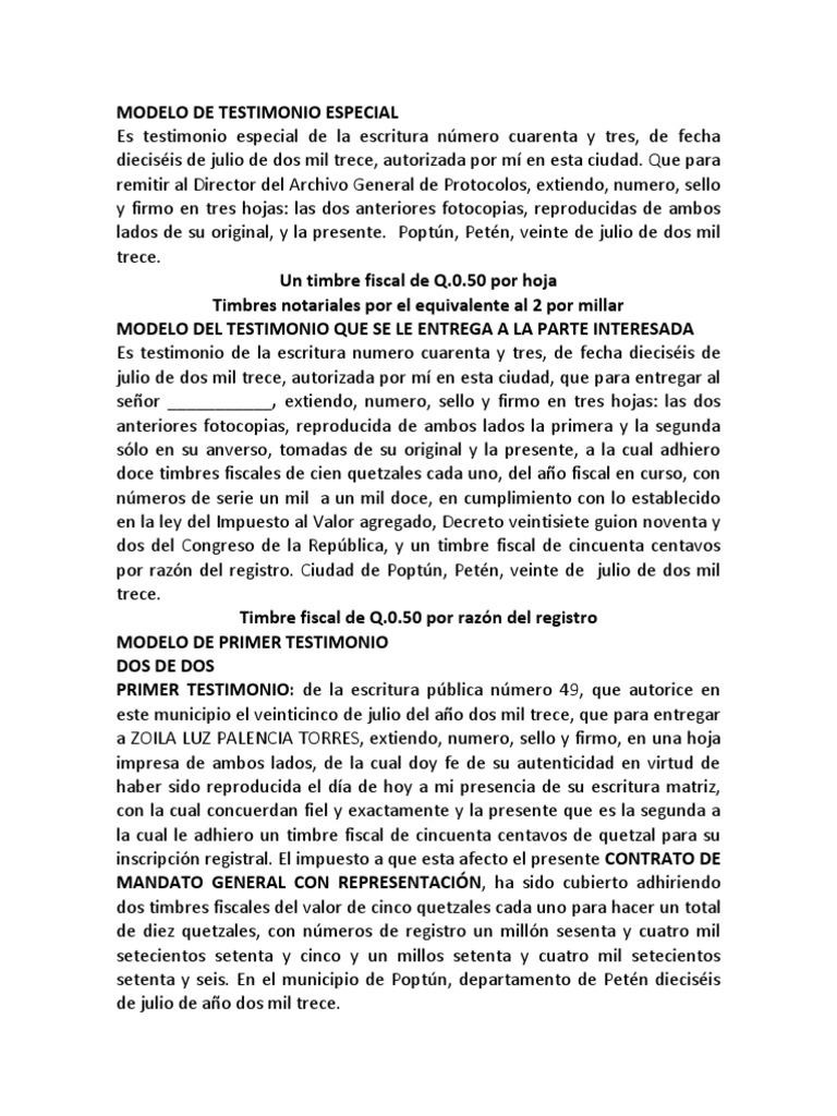 Modelo de Testimonio Especial | PDF