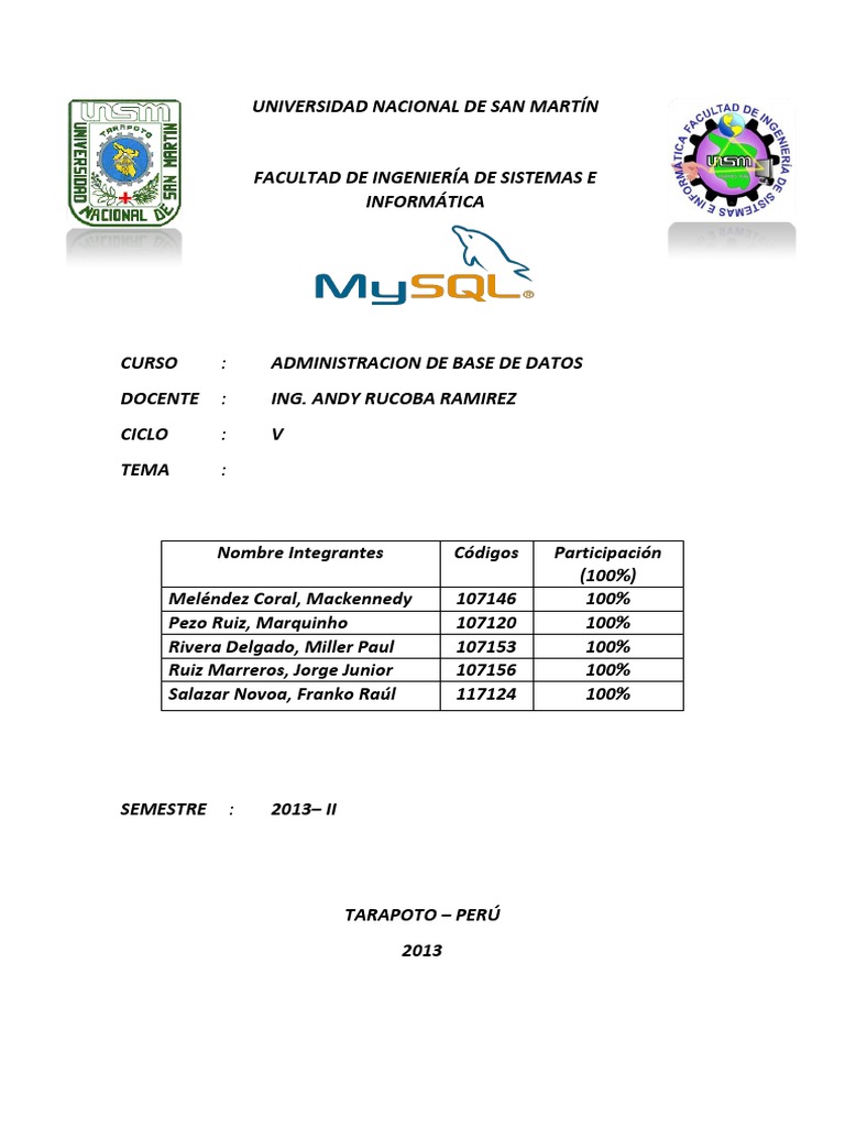 Informe Rendimiento DBA | PDF | Bases de datos | Mi sql