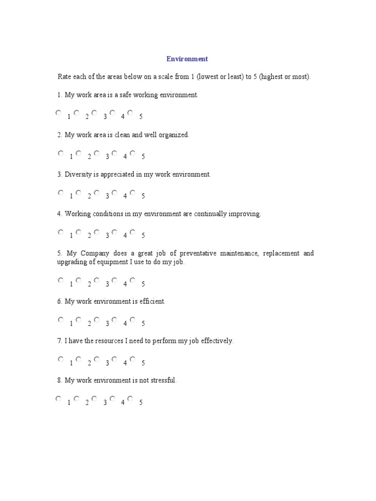 Organizational Climate Survey Questionnaire | Systems Psychology ...