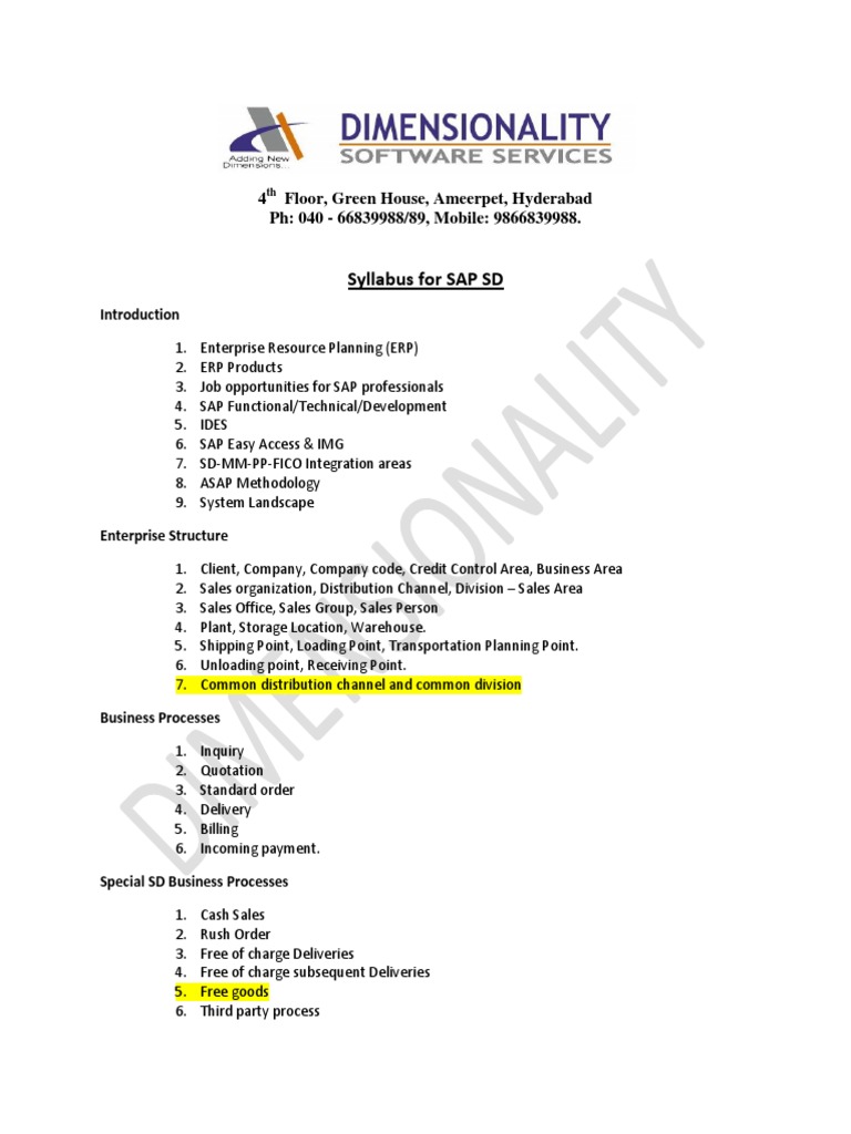 Syllabus SAP SDV1 | PDF | Invoice | Business Process