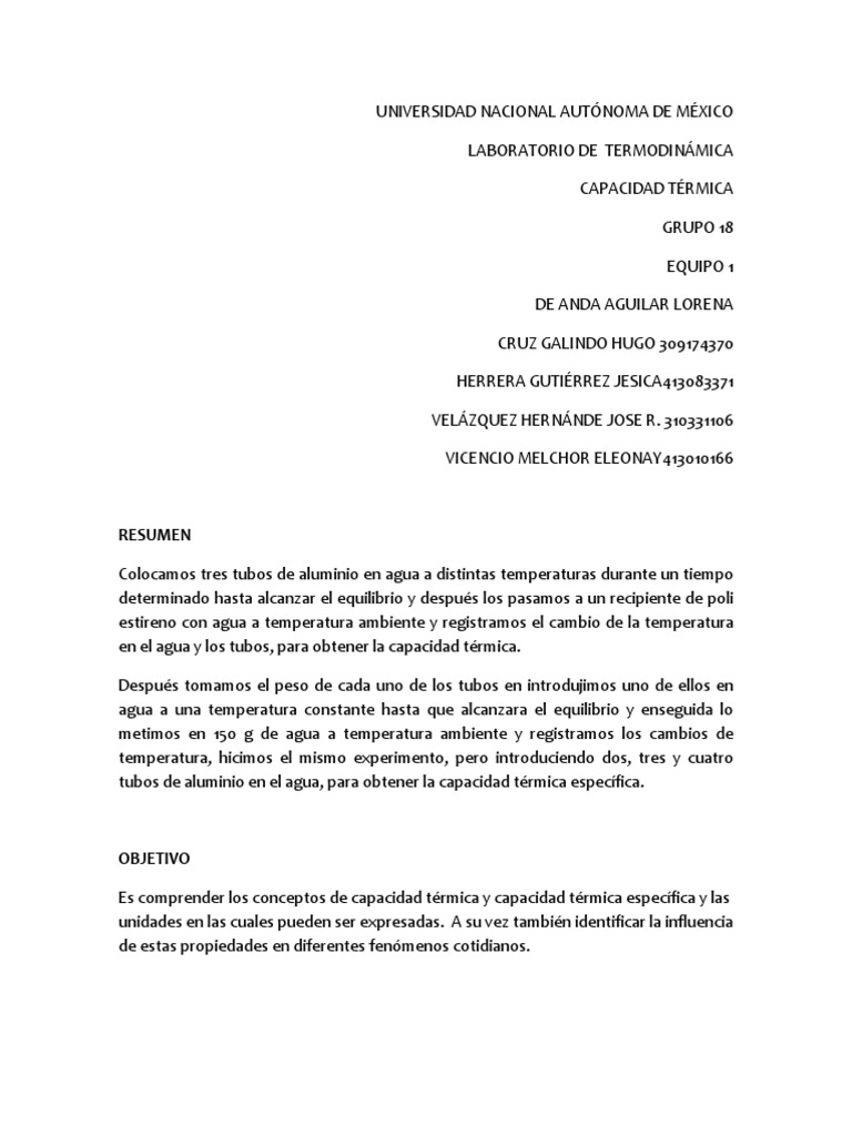 Capacidad Termica | PDF | Capacidad calorífica | Calor