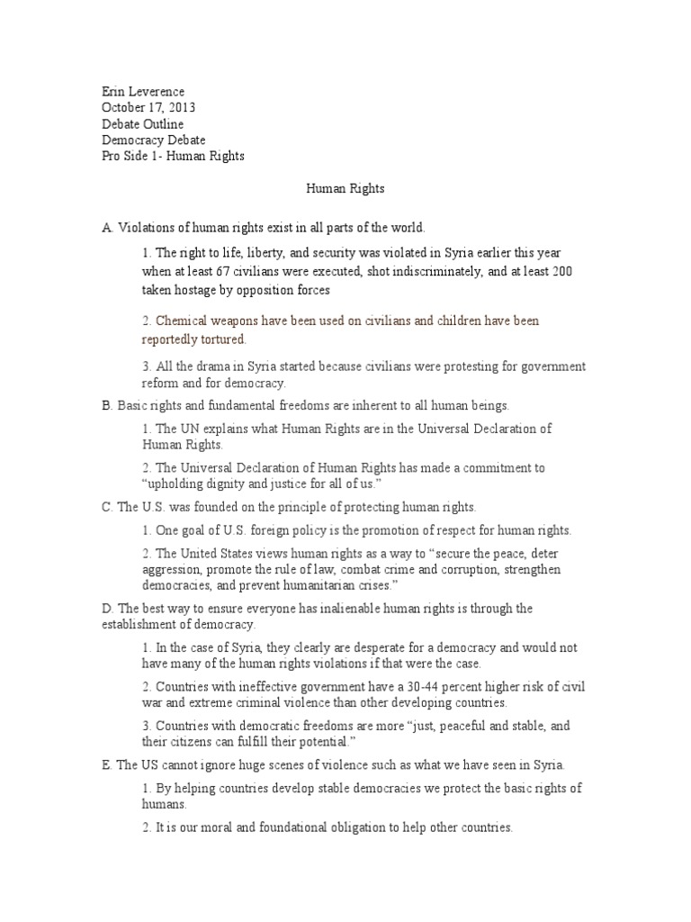 Human Rights and Democracy Debate Outline | PDF | Politics | Social Science