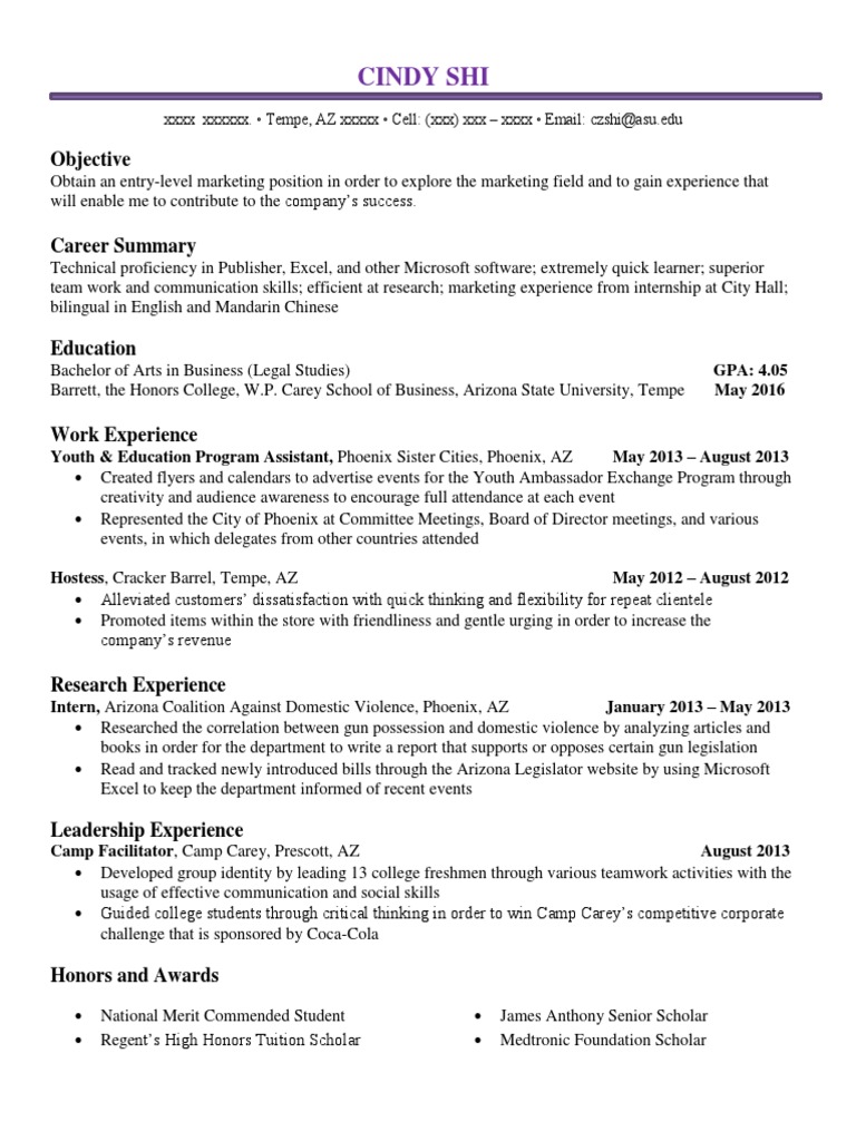 Cindy Shi: Marketing Resume Overview | PDF