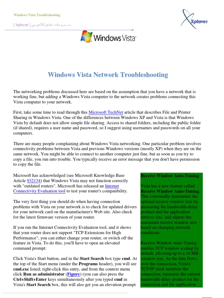 Windows Vista Network Issues Guide | PDF | Microsoft Windows | Windows ...
