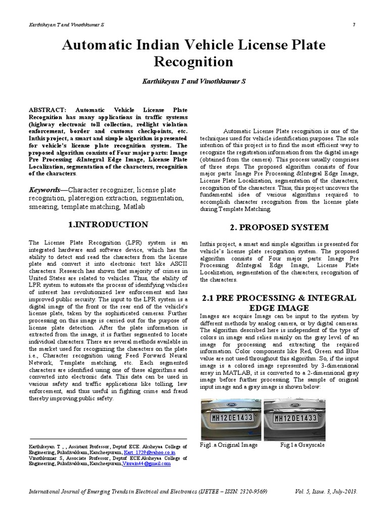 Automatic Indian Vehicle License Plate Recognition | PDF | Image ...