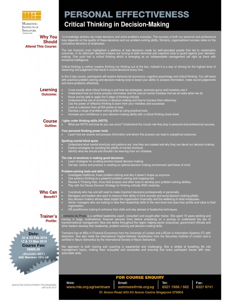 Critical Thinking In Decision Making Pdf Critical Thinking