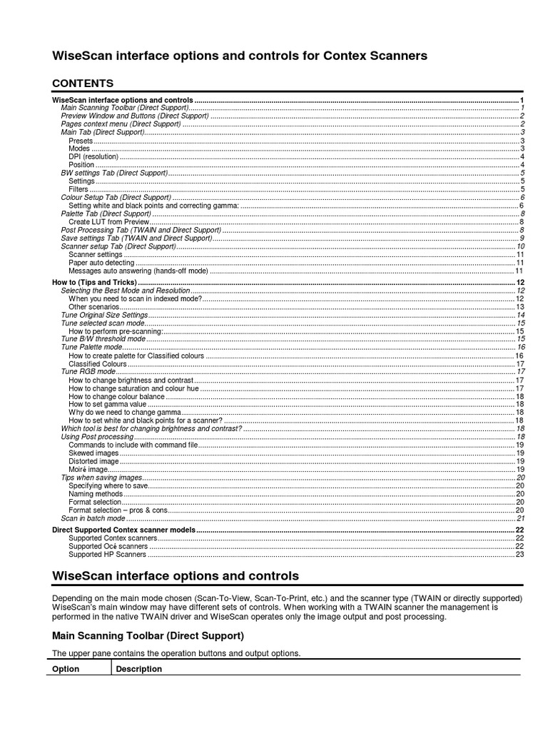 WiseScan Controls for Contex Scanners | PDF | Image Scanner | Image ...
