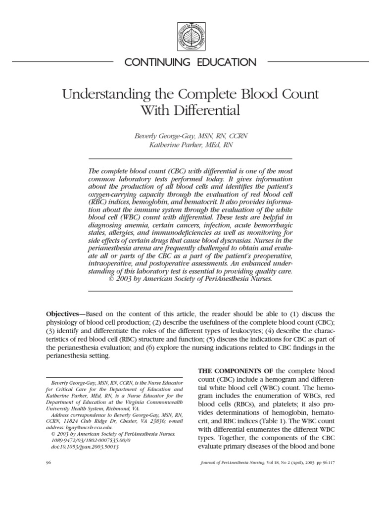 Reading Understanding The Complete Blood Count With Differential | PDF ...