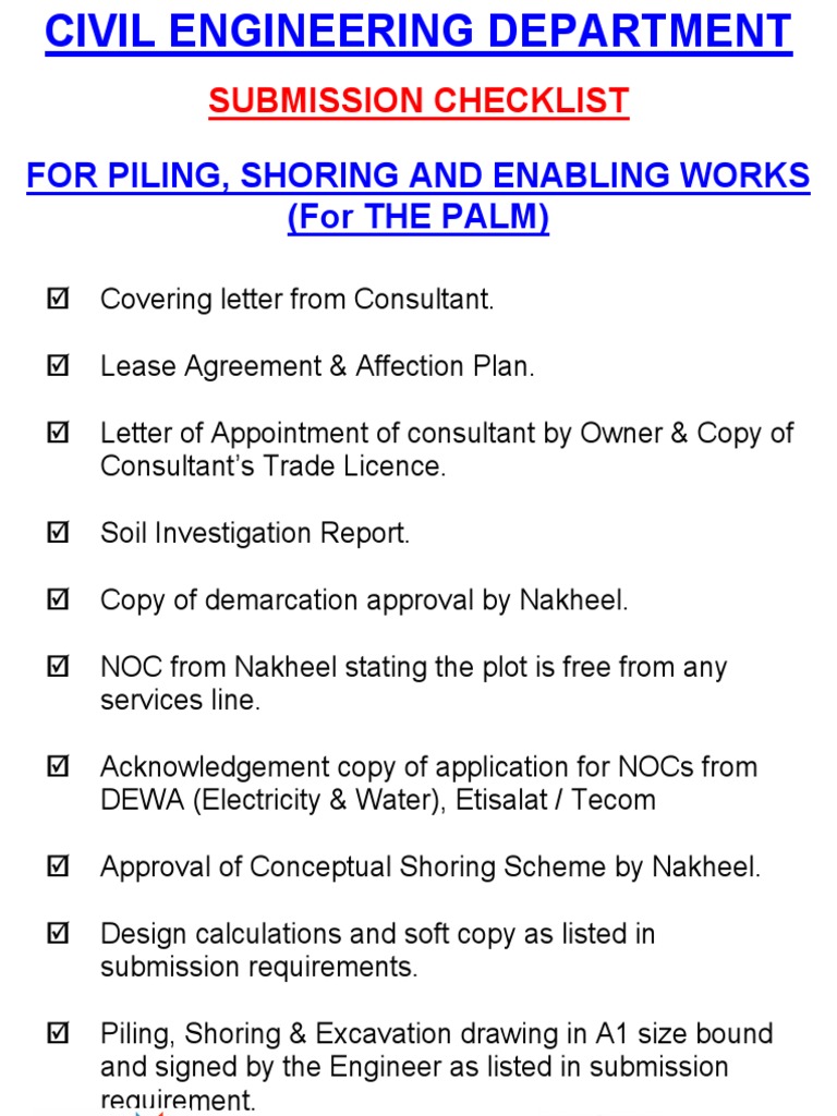 Piling and Shoring Submission Checklist | PDF | Computers | Technology ...