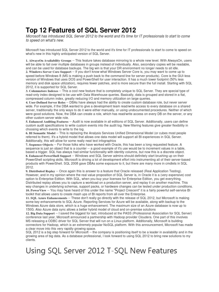 Using SQL Server 2012 T-SQL New Features | PDF | Microsoft Sql Server ...