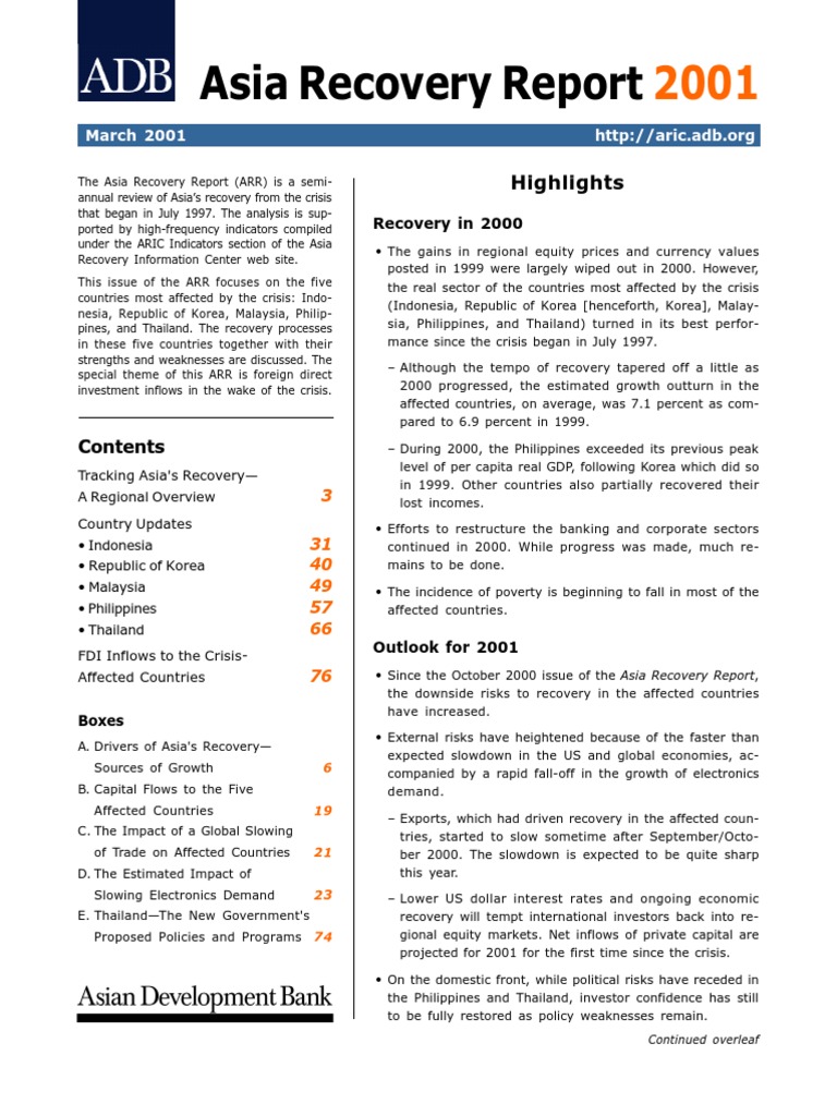 Asia Recovery Report - March 2001 | PDF | Fiscal Policy | Economic Growth
