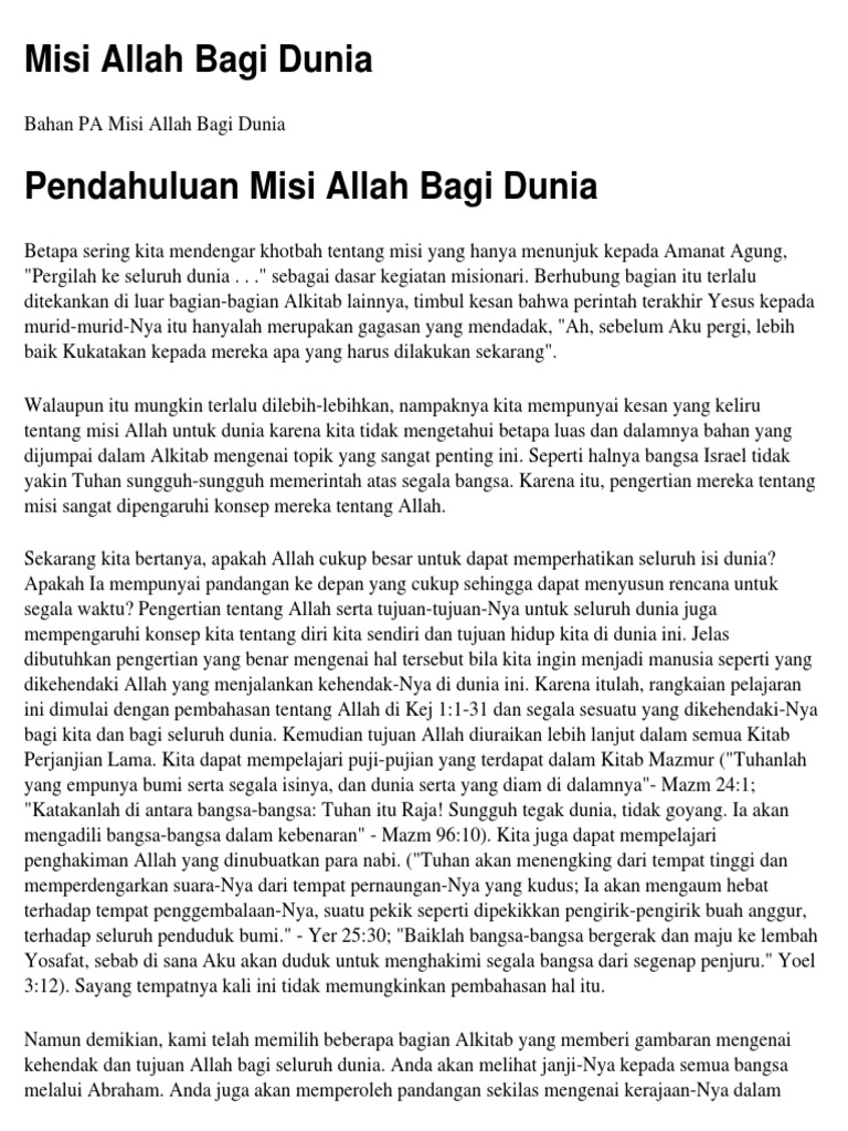 Misi Allah Bagi Dunia PDF | PDF