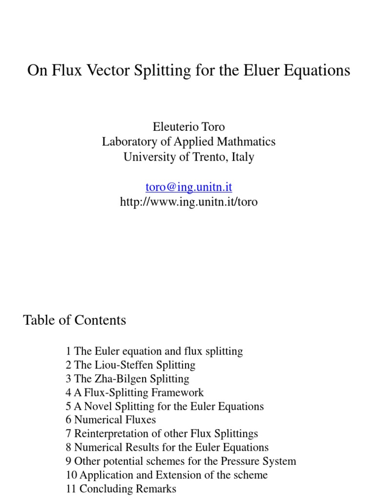 Novel Flux Vector Splitting for Euler Equations | PDF | Eigenvalues And ...