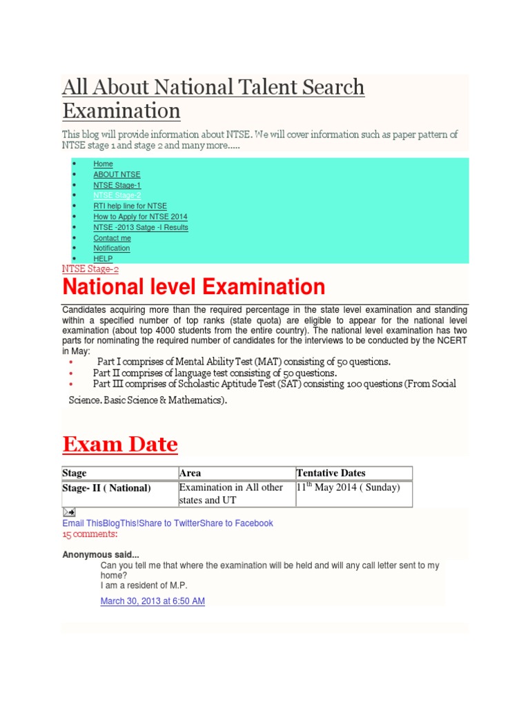 All About National Talent Search Examination | PDF | Internet | Test ...