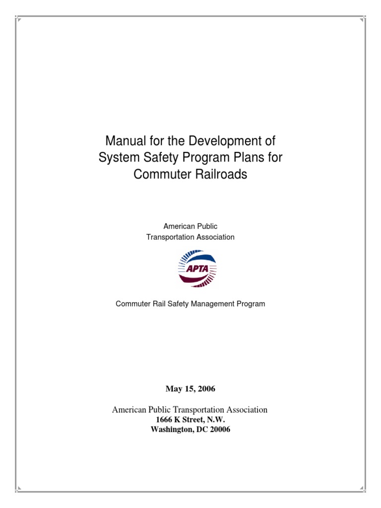 Manual For The Development of System Safety Program Plans For Commuter ...