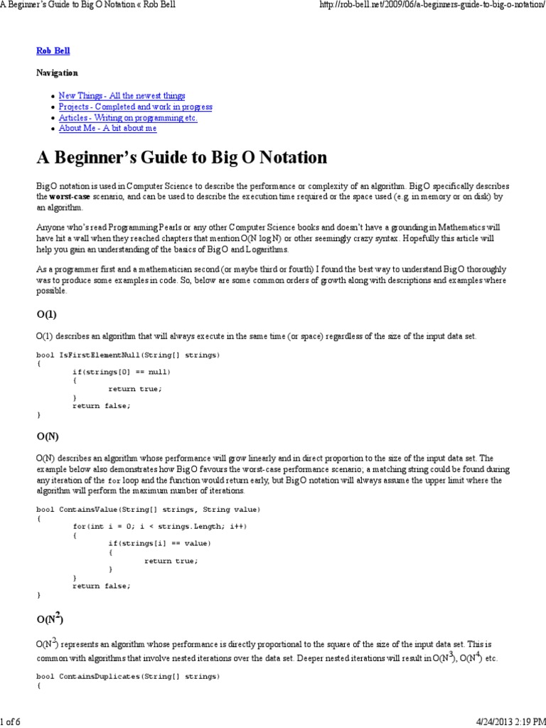 A Beginner's Guide To Big O Notation Rob Bell PDF | PDF | Logarithm | Time Complexity