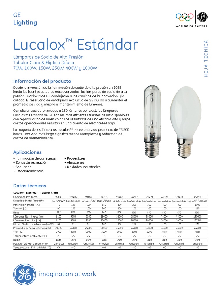 Lucalox Estandar HojaTecnica Tcm403 49065 | PDF | Energia electrica ...