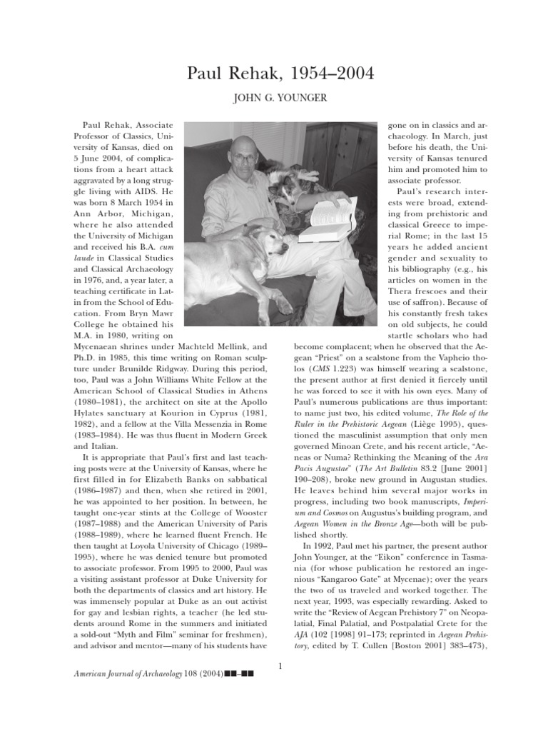 Paul Rehak, 1954-2004: John G. Younger | PDF | Archaeology