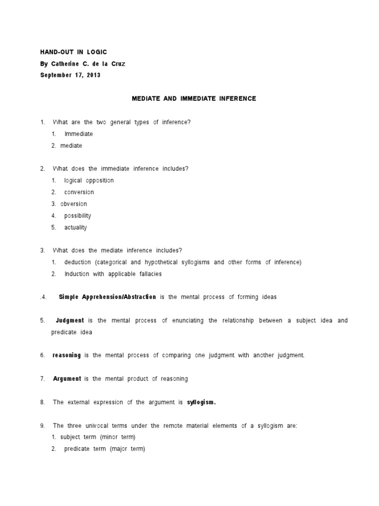 Immediate vs Mediate Inference Explained | PDF | Inference | Deductive ...