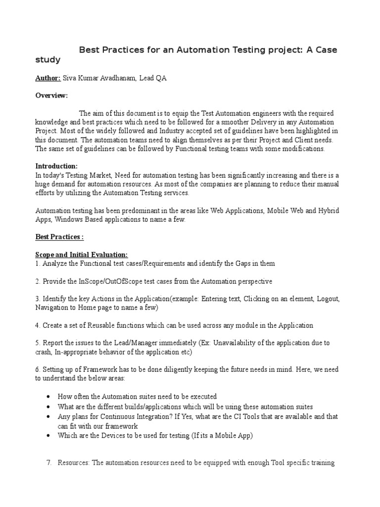 Automation Testing Best Practices Guide | PDF | Automation ...
