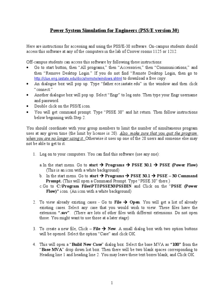 Power System Simulation For Engineers (PSS/E Version 30) | PDF ...