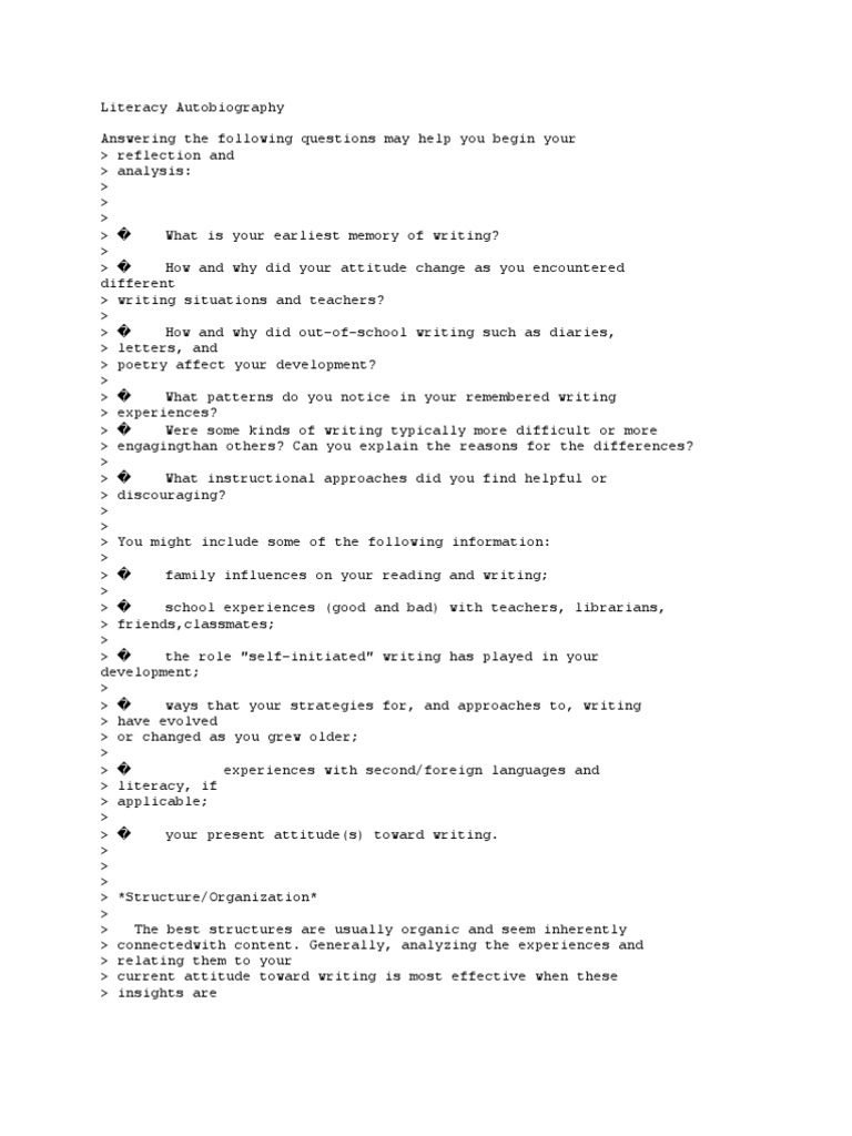 Guidelines For Literacy Autobiography | PDF | Literacy | Memory