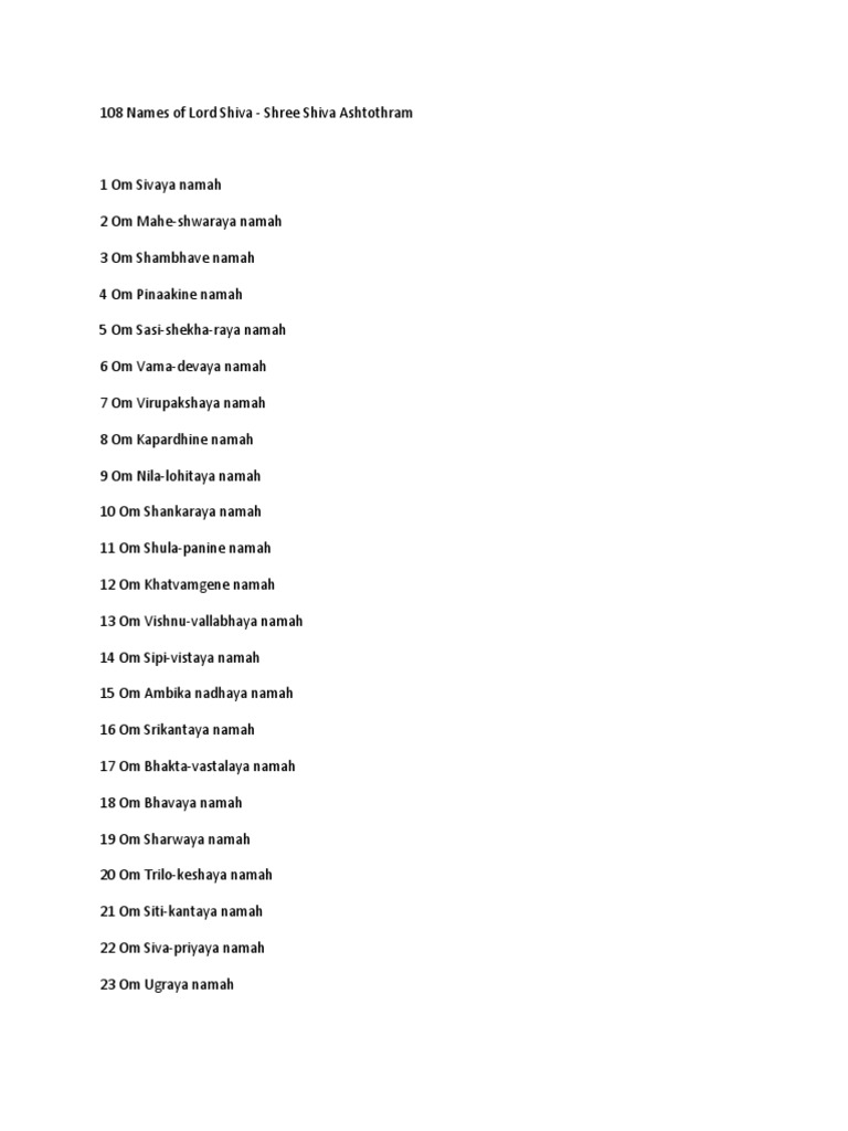 108 Names of Lord Shiva | PDF | Religion & Spirituality | Poetry