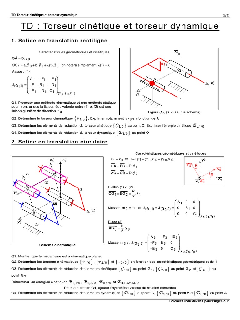 TD Torseur Cinetique Et Torseur Dynamique | PDF | Mouvement de rotation ...