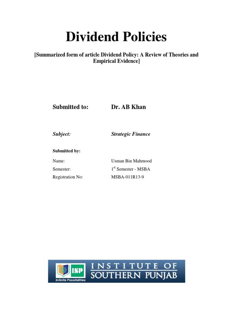Dividend Policy Summary PDF | PDF | Dividend | Investor