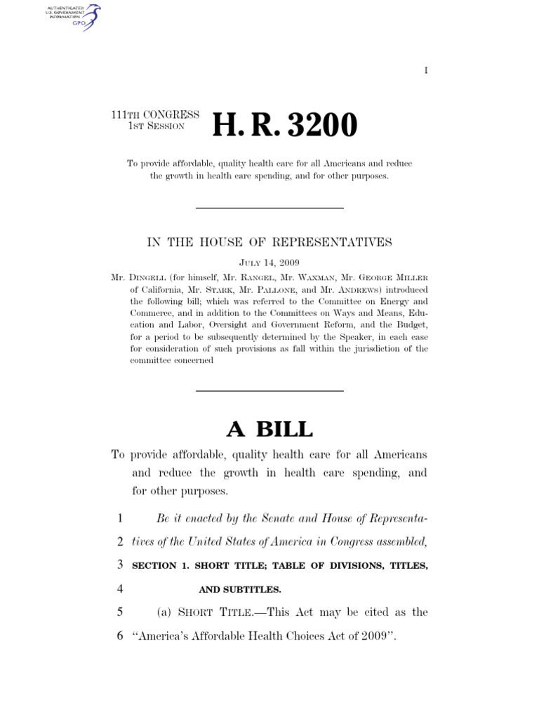111th Congress 1st Session | PDF | Health Insurance Marketplace ...