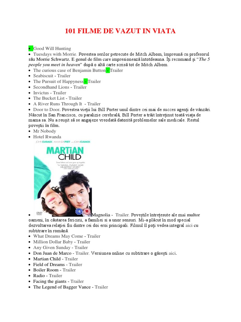 101 Filme de Vazut in Viata | PDF