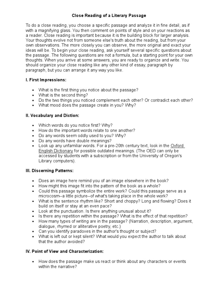 Close Reading of a Literary Passage[1][1] | Narration | Poetry