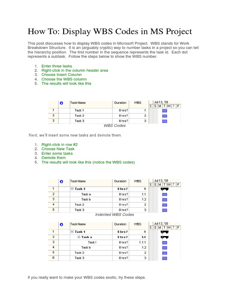 How To: Display WBS Codes in MS Project | PDF