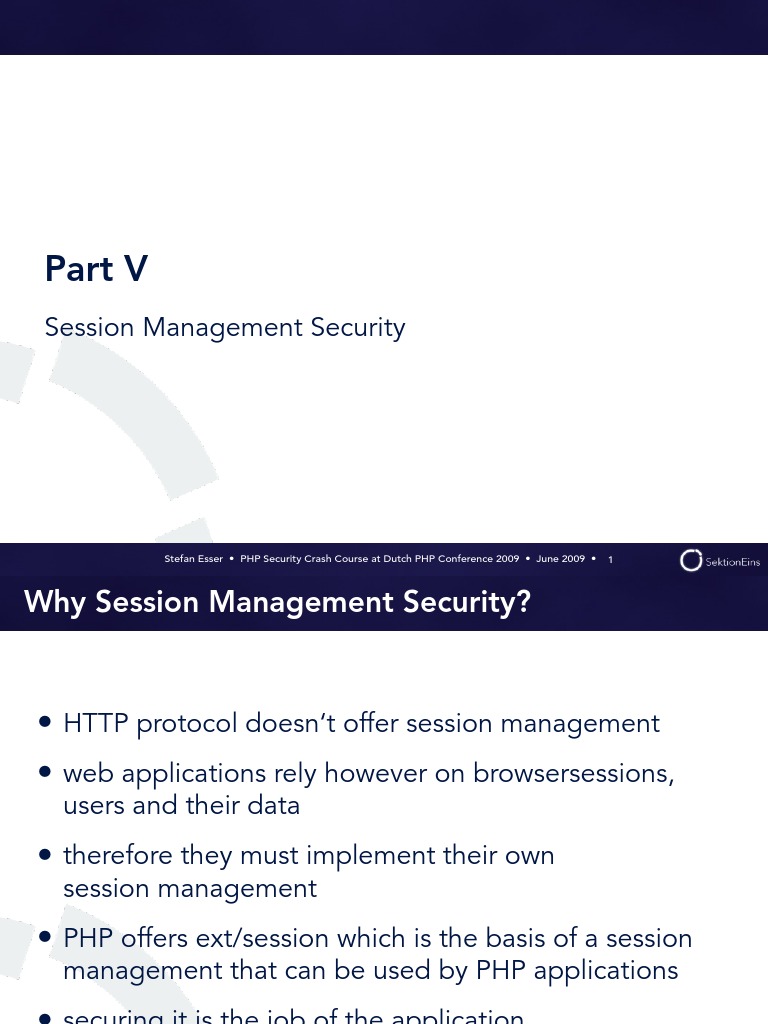 PHP Security Crash Course - 5 - Session Management | PDF | Http Cookie | Security Engineering