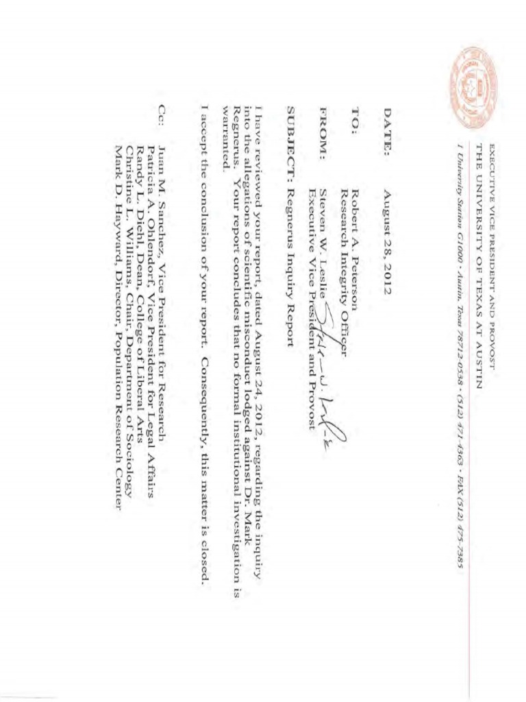 UT Austin Regnerus Inquiry Report PDF | PDF