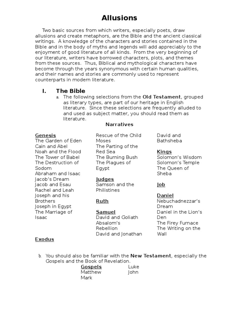 Allusions From The Bible | PDF | Greek Mythology | Ancient Greek Religion
