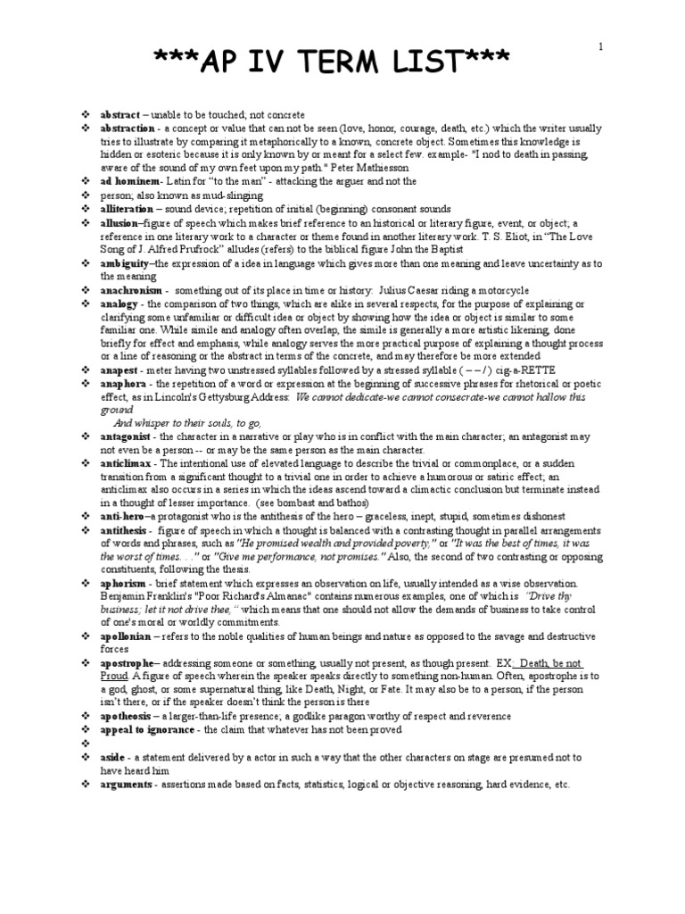 AP Lit Terms - Very Comprehensive List With Definitions | PDF | Business