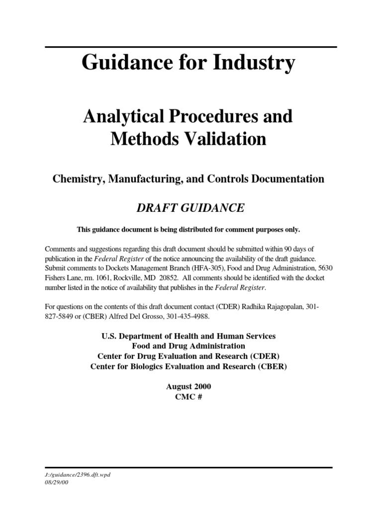 Fda Guidance For Industry Analytical Procedures And Methods Validation Pdf Food And Drug