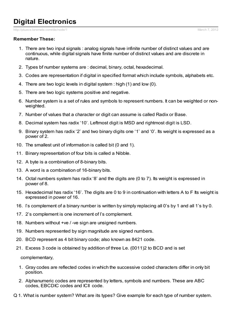 Digital Electronics PDF | PDF | Notation | Arithmetic