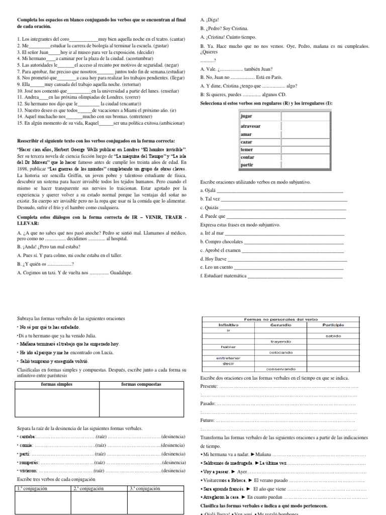 Completa los espacios en blanco conjugando los verbos que se encuentran ...