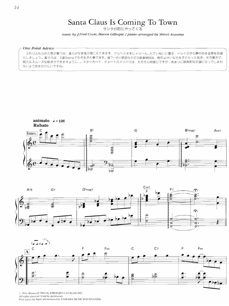 Santa Claus Is Coming To Town - Music Sheet PDF | PDF