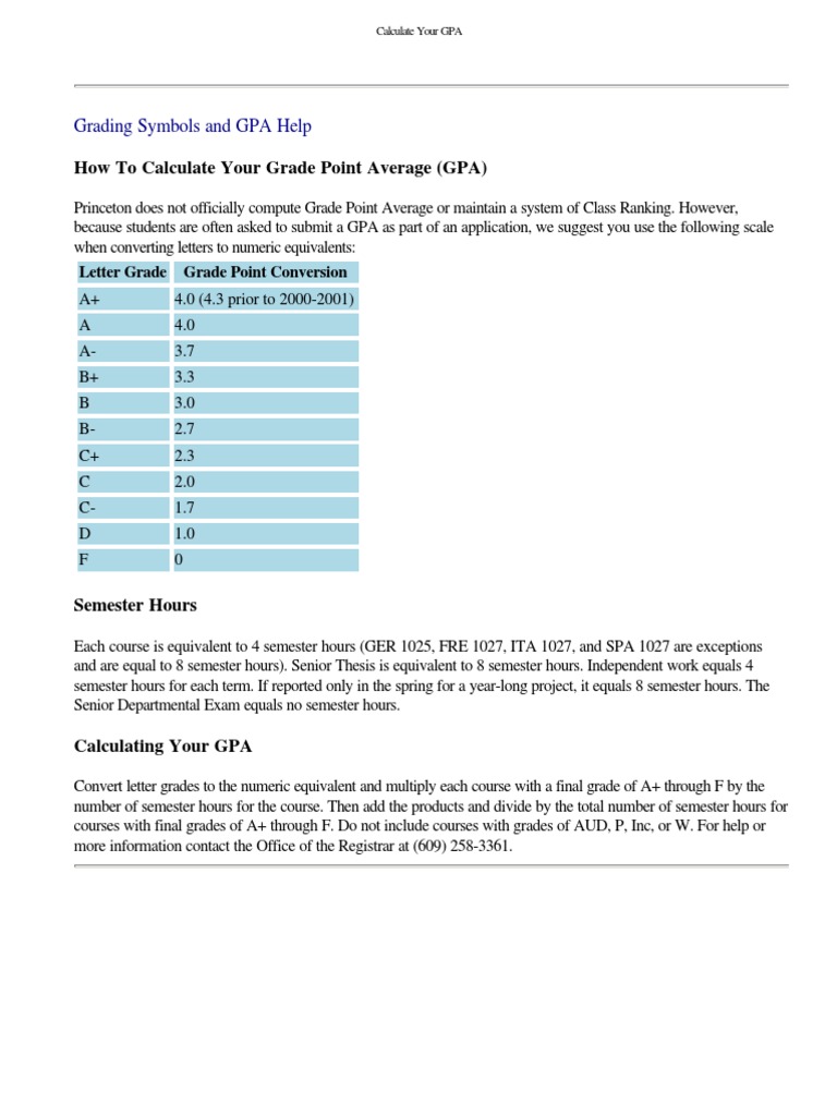 Princeton GPA Calculation Guide | PDF