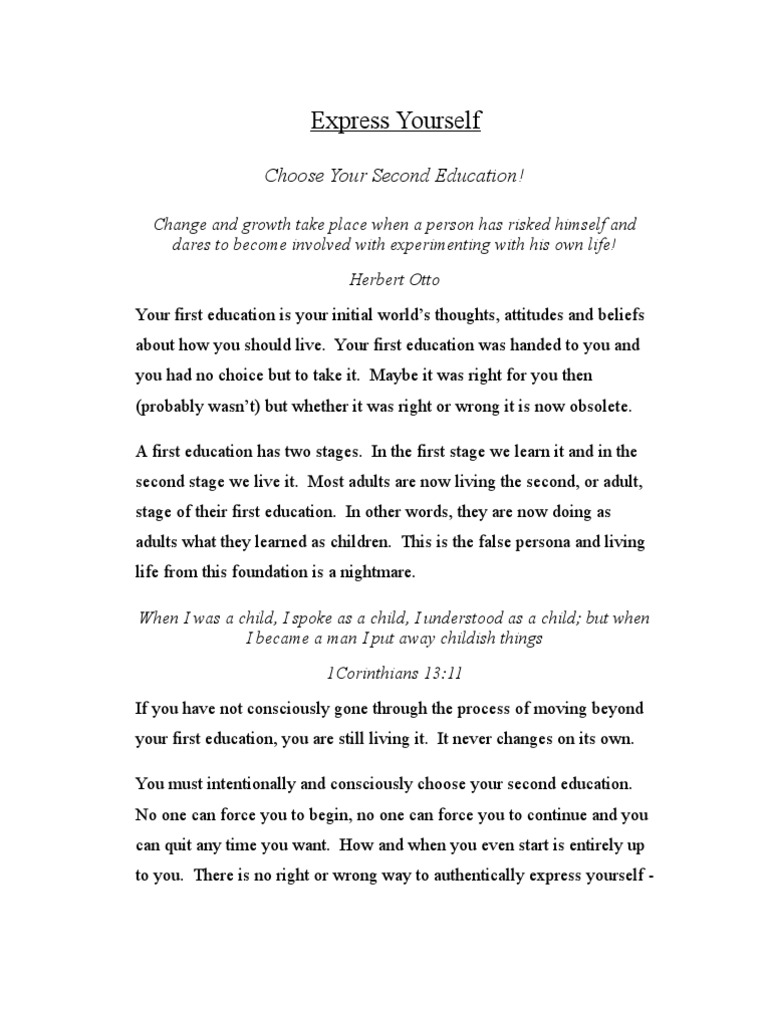 Express Yourself: Choose Your Second Education! | PDF | Thought ...