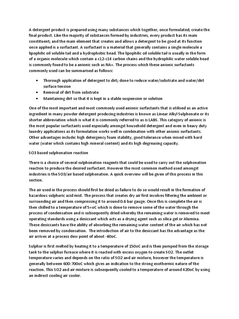 Sulphonation and LABS Formulation Using SO3-AIR Method | PDF ...