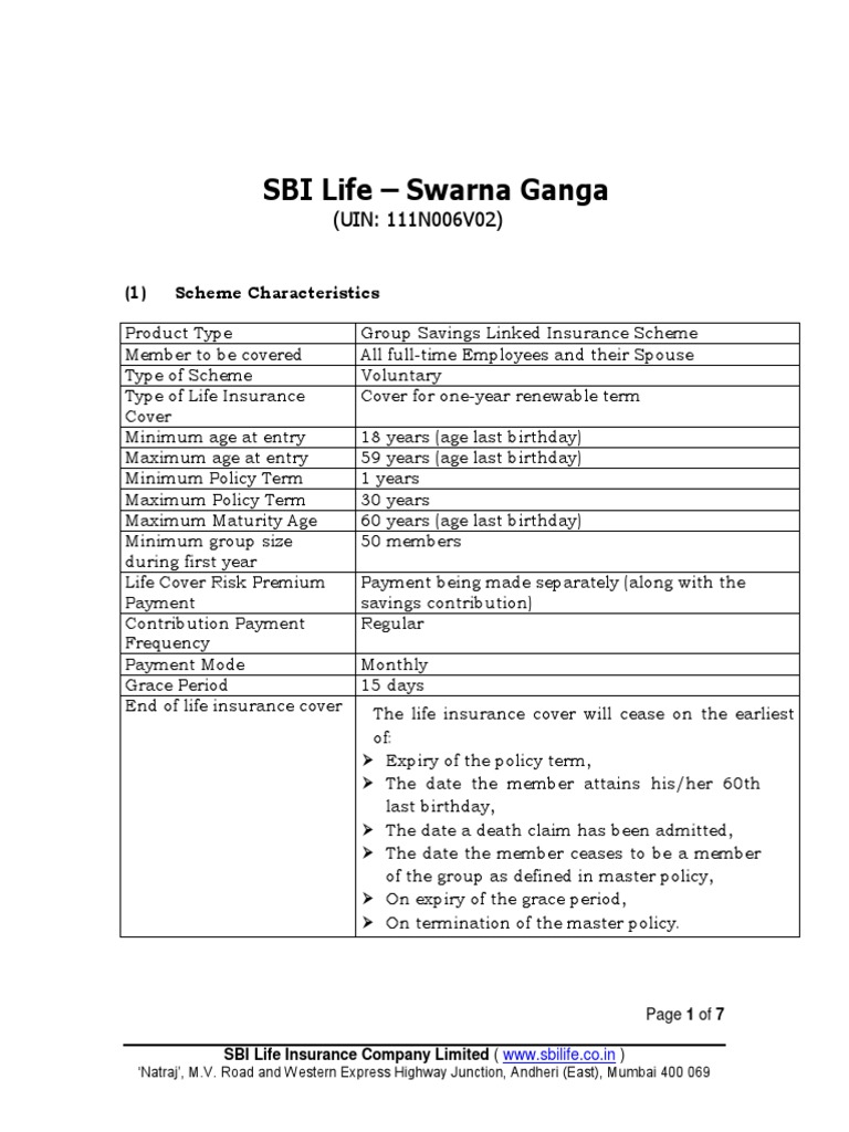 Product Features - Swarna Ganga - SBG PDF | PDF | Life Insurance ...