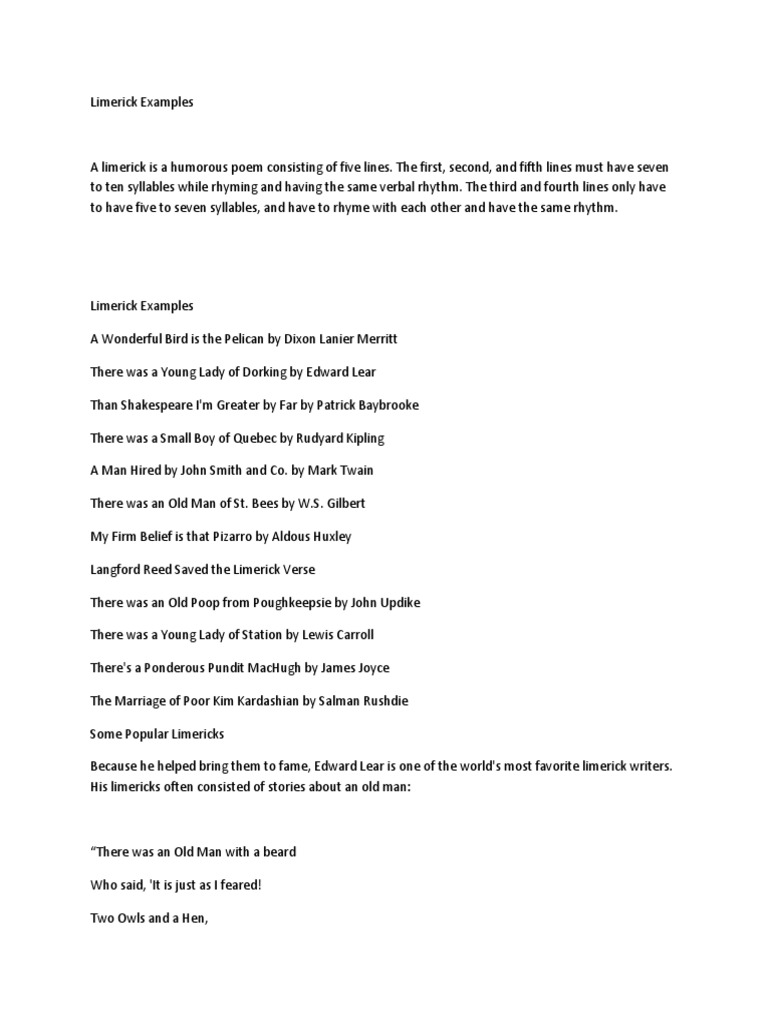 A Comprehensive Collection of Limerick Examples: From the Classics to ...